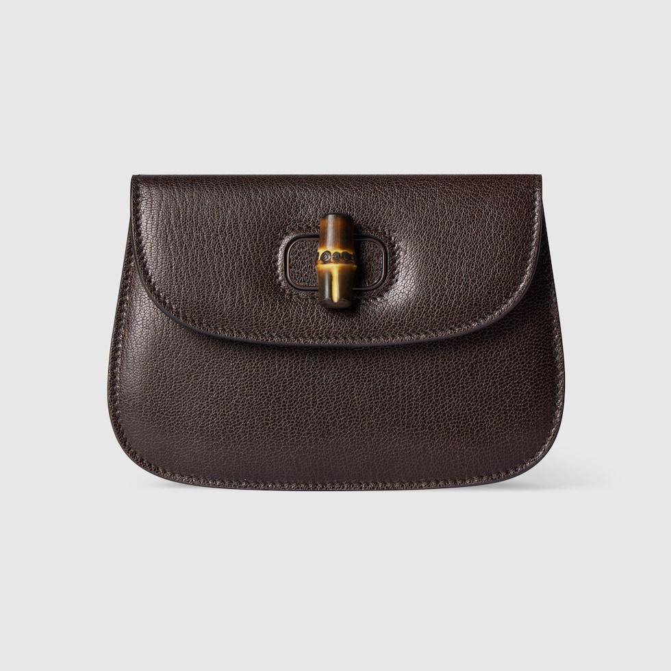 Bamboo small pouch in dark brown leather | GUCCI® TR