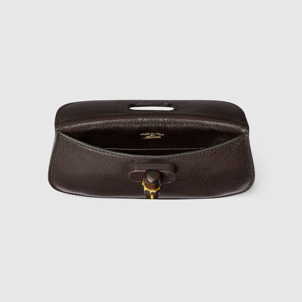 Bamboo small pouch in dark brown leather | GUCCI® INT