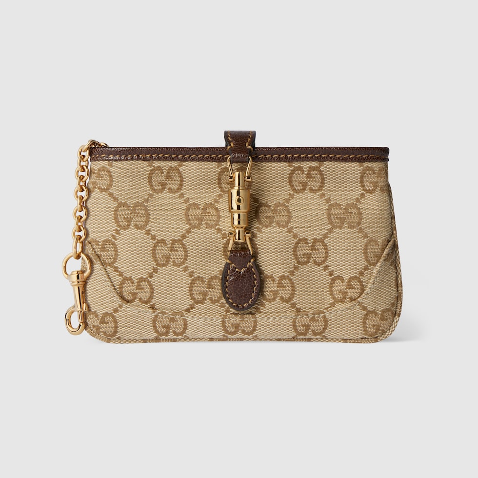 Gucci Jackie zip key pouch in sand and brown GG canvas | GUCCI® TR