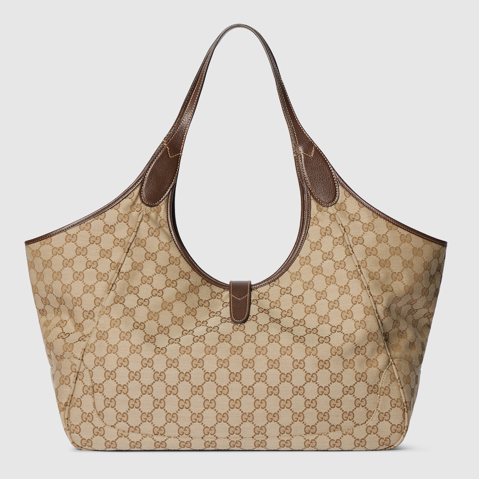 Cabas Mercato grand format en toile GG sable et marron | GUCCI® FR