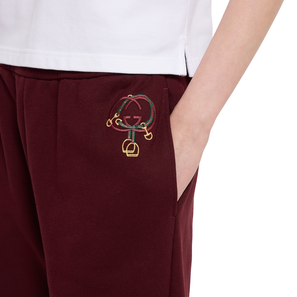 Cotton jersey leisure pants with embroidery in Gucci Rosso Ancora red ...