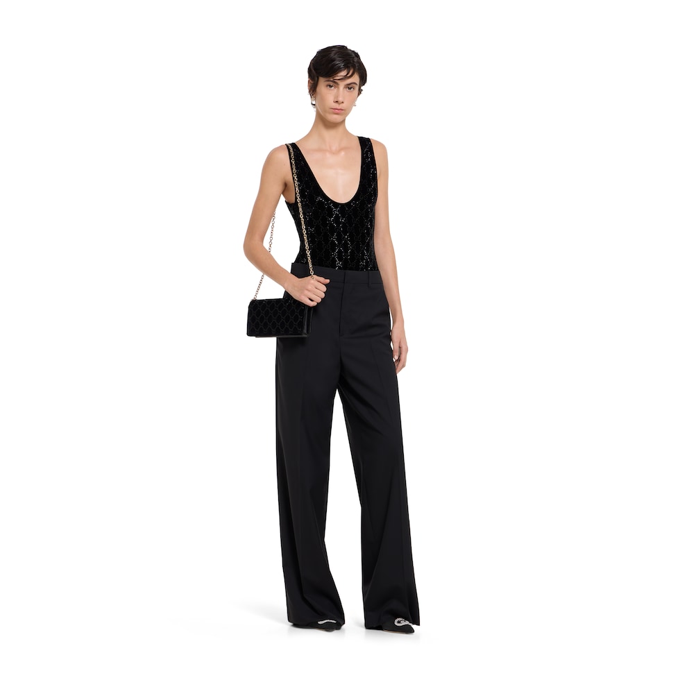 Chenille bodysuit with GG crystals in black | GUCCI® US