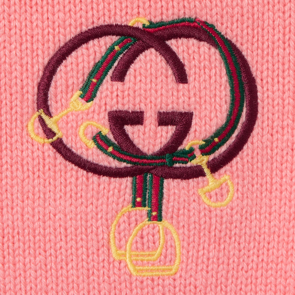 Wool cashmere sweatshirt with embroidery in pink | GUCCI® SG