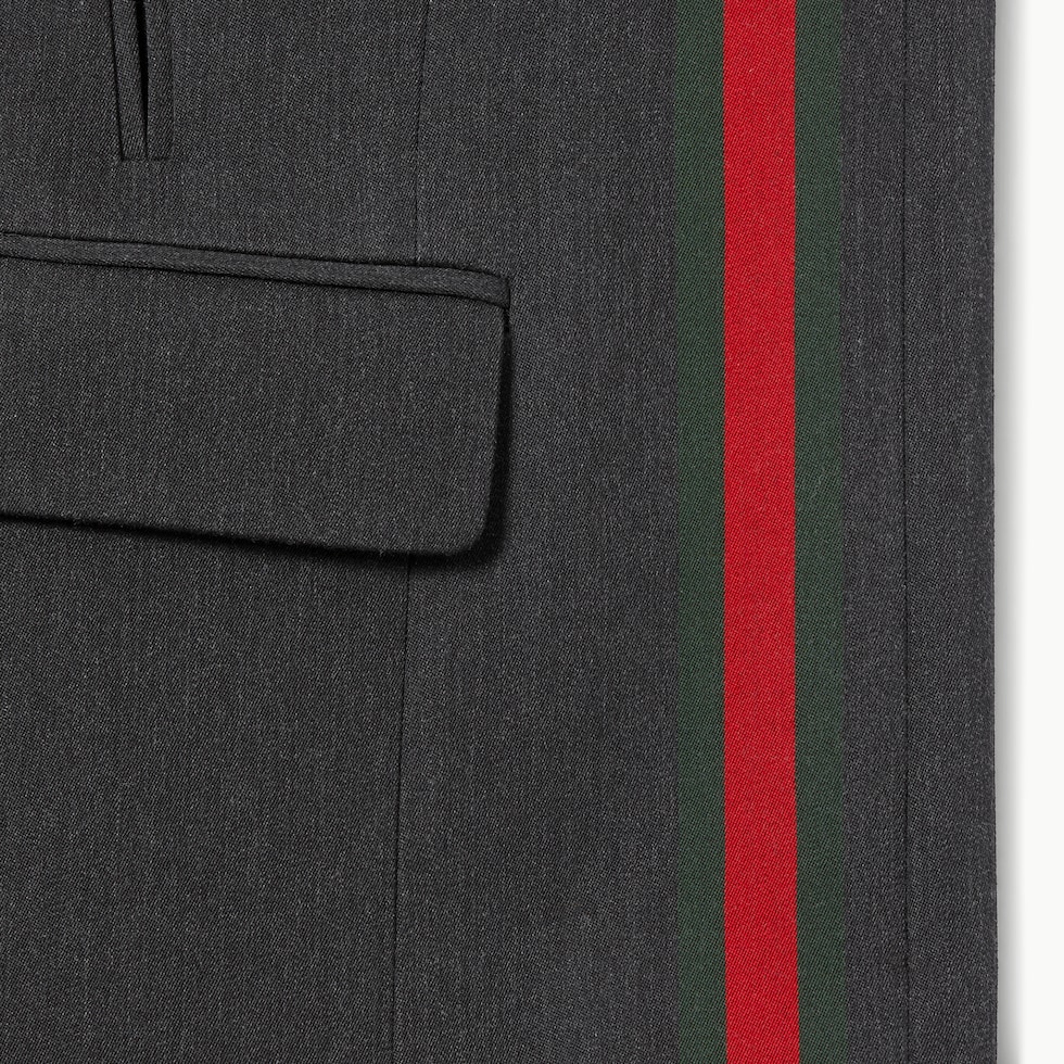 Wool vest with Web insert in dark grey | GUCCI® TH