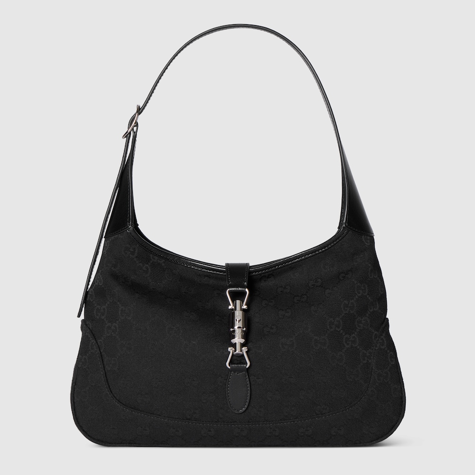 Gucci Jackie 1961 medium shoulder bag in black GG canvas | GUCCI® NZ