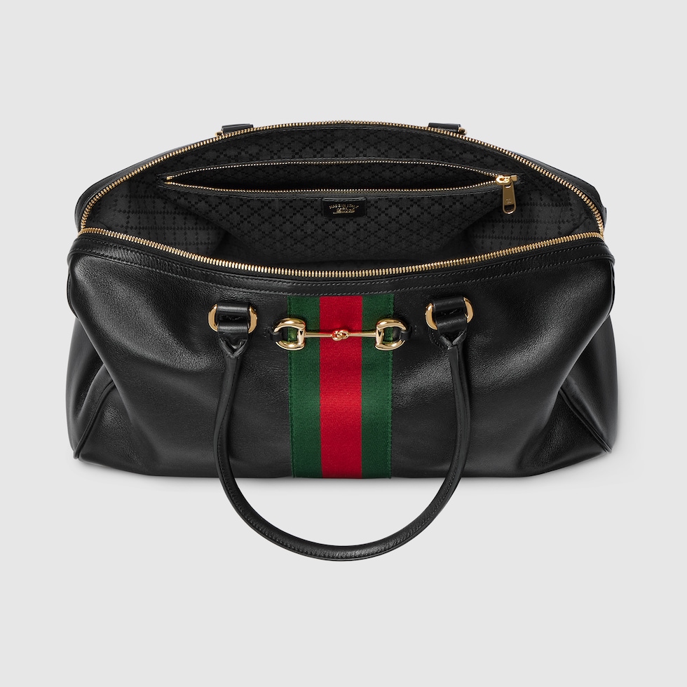 Gucci Borsetto large boston bag in black leather | GUCCI® CA