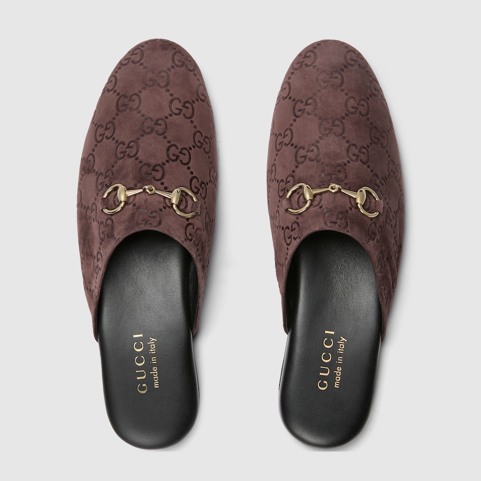 Women's mule with Horsebit in brown GG suede | GUCCI® CA