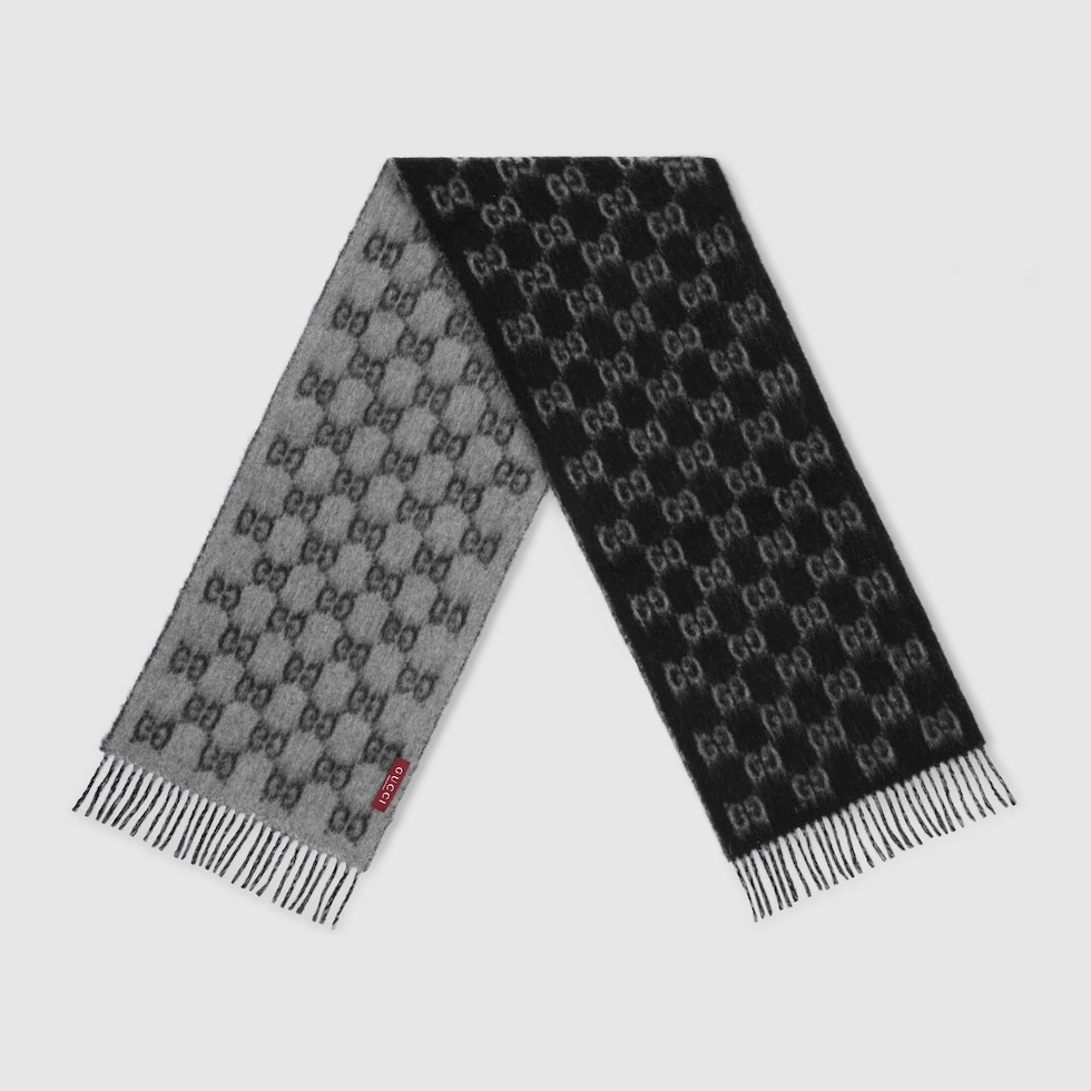 Sciarpa in lana di alpaca GG in nero e grigio chiaro | GUCCI® CH