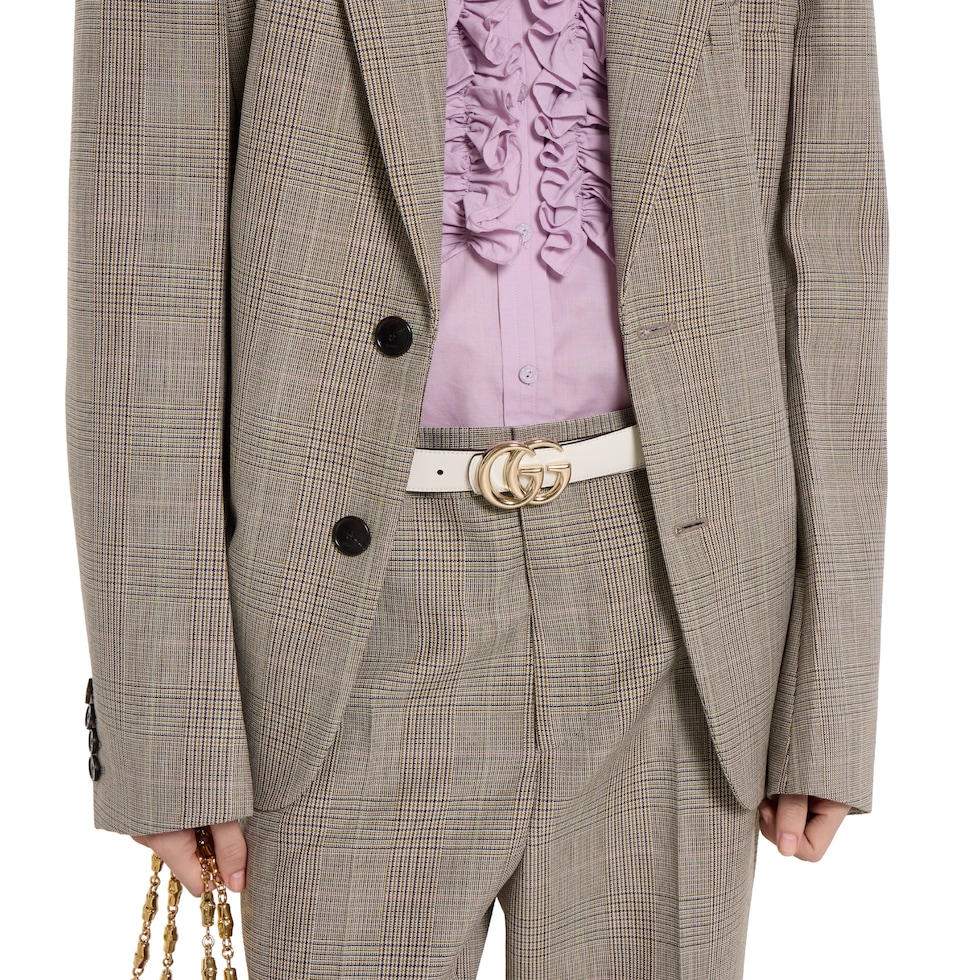 GG Marmont系列双面腰带 in 白色GG Supreme和皮革 | GUCCI® AU