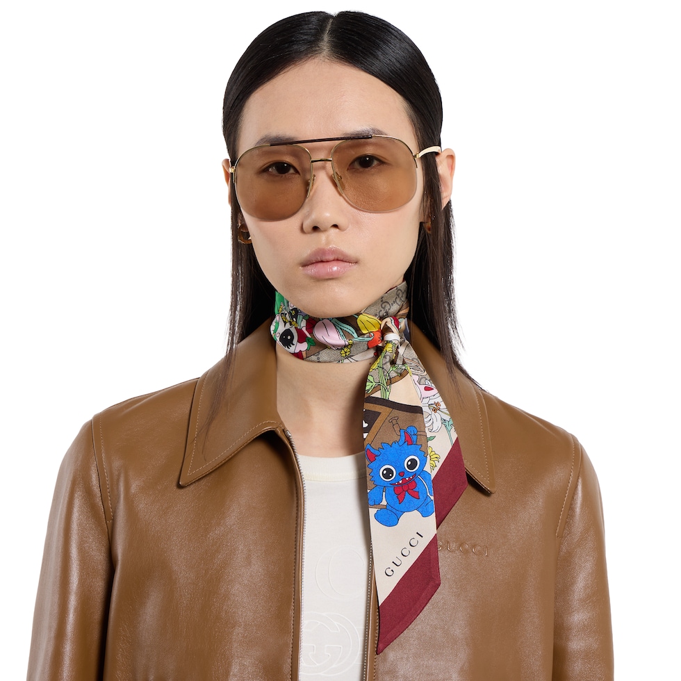 Gucci Besties printed silk twill ribbon in bordeaux | GUCCI® SG