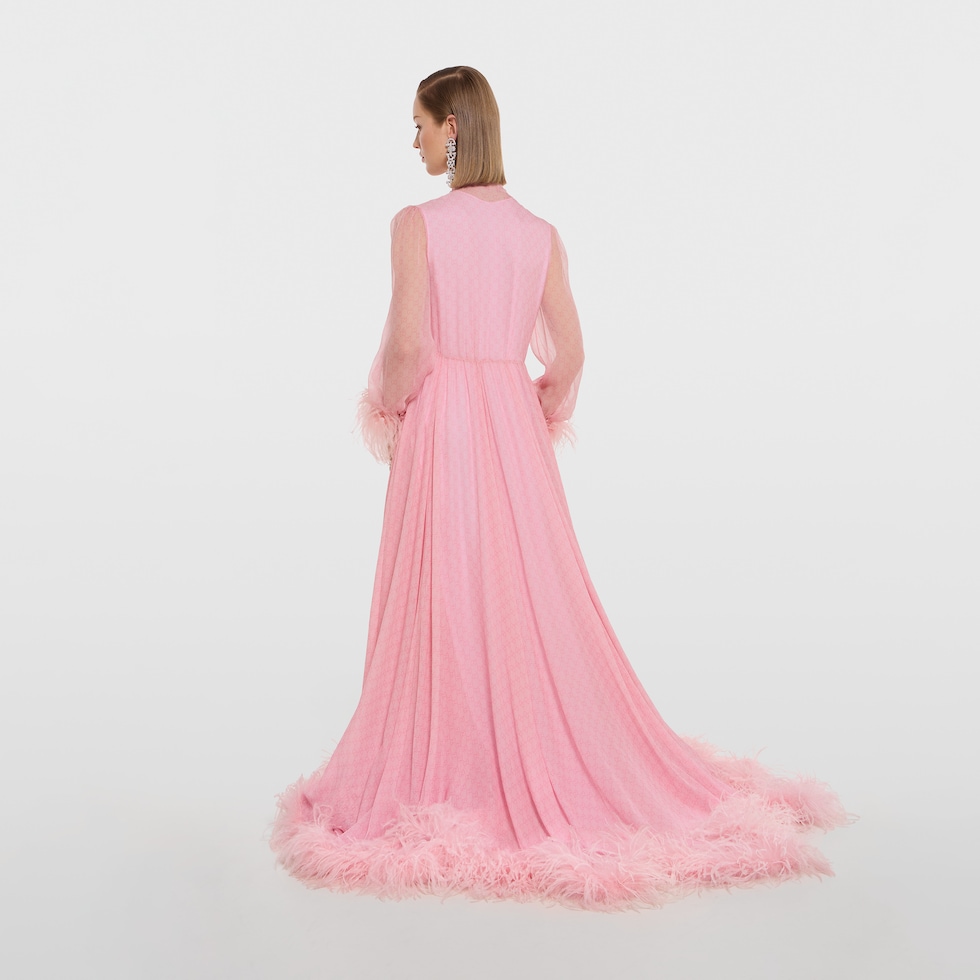 Printed silk chiffon dress in light pink | GUCCI® AE