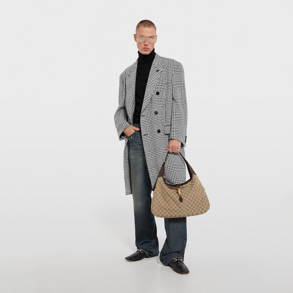 Gucci Jackie 1961 large crossbody bag in sand and brown GG canvas ...