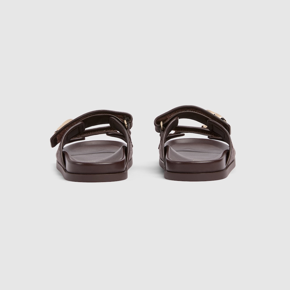 Women's sandal with Double G in dark brown GG canvas | GUCCI® UK