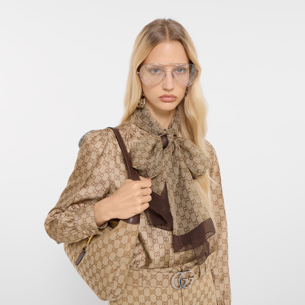 Printed silk chiffon stole in brown and light brown | GUCCI® ZA