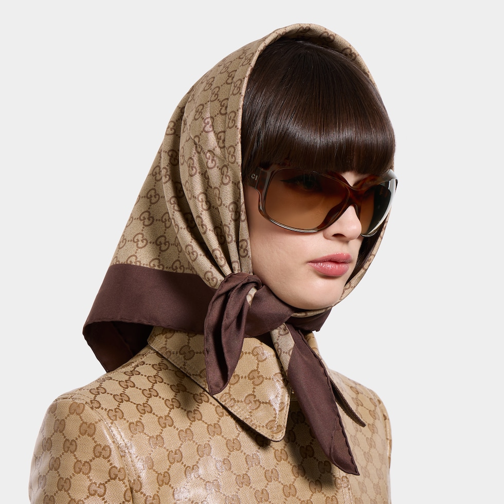 Square frame sunglasses in tortoiseshell brown | GUCCI® ZA