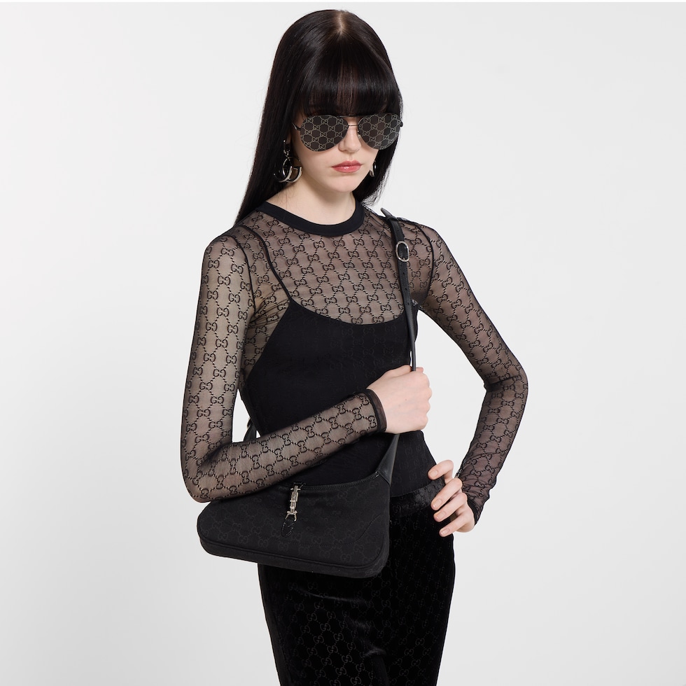 Jackie Slim small shoulder bag in black GG canvas | GUCCI® RO