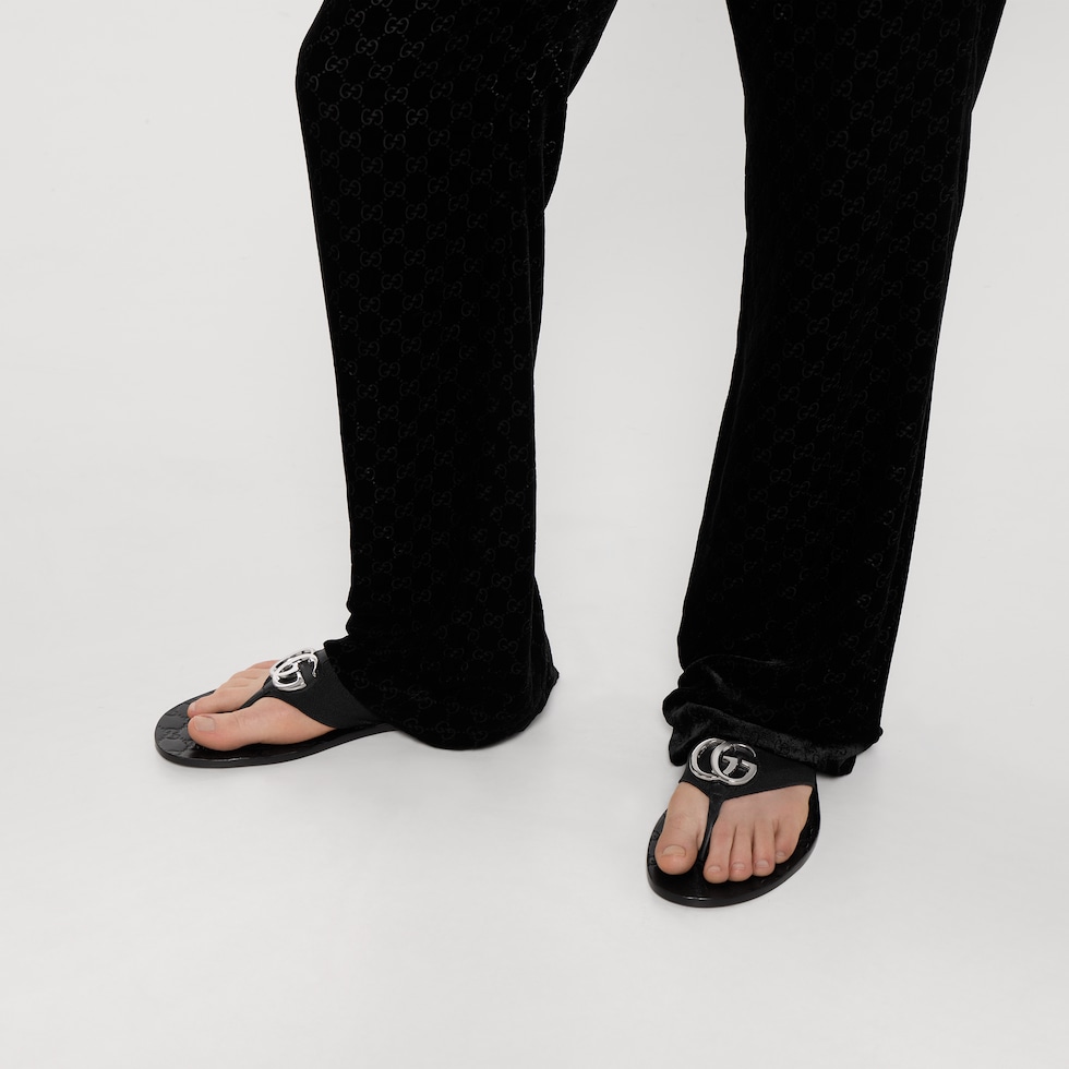 Men's Riviera thong sandal in black elastic strap | GUCCI® SG