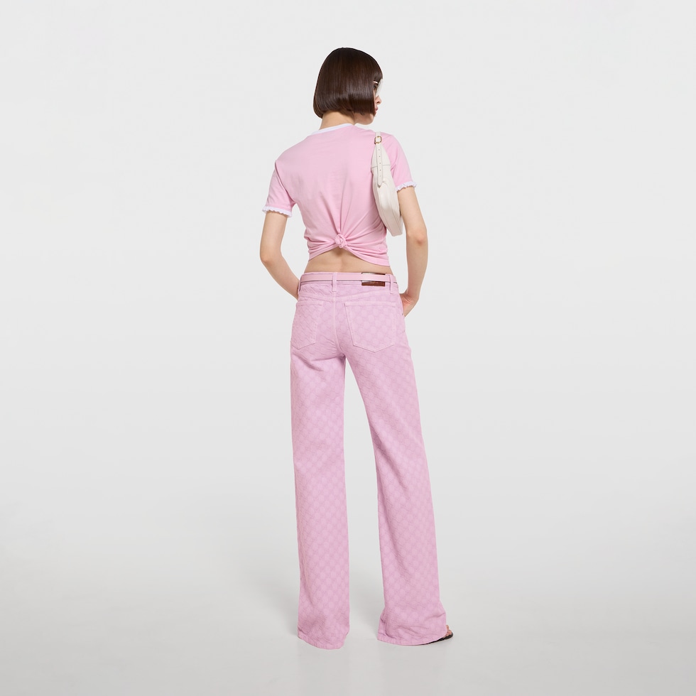 GG cotton denim jacquard pants in light pink | GUCCI® US