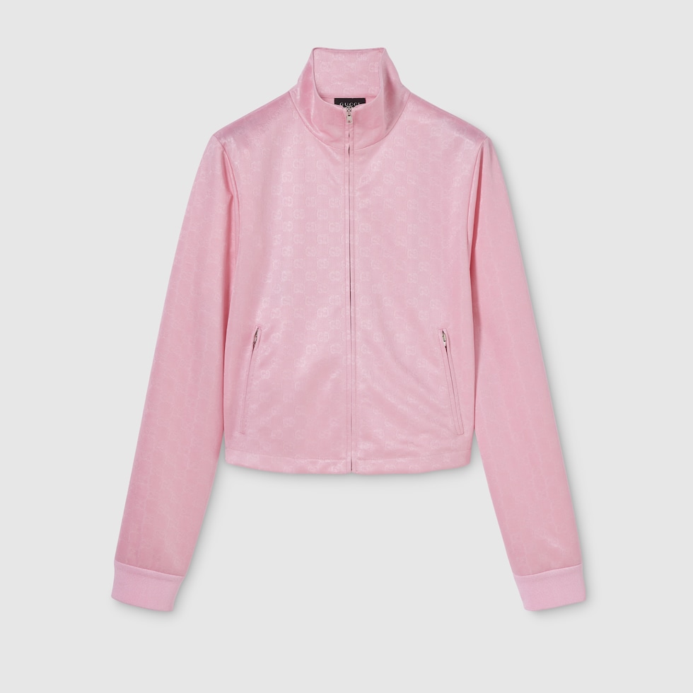 GG jersey jacquard zip jacket in light pink | GUCCI® AE