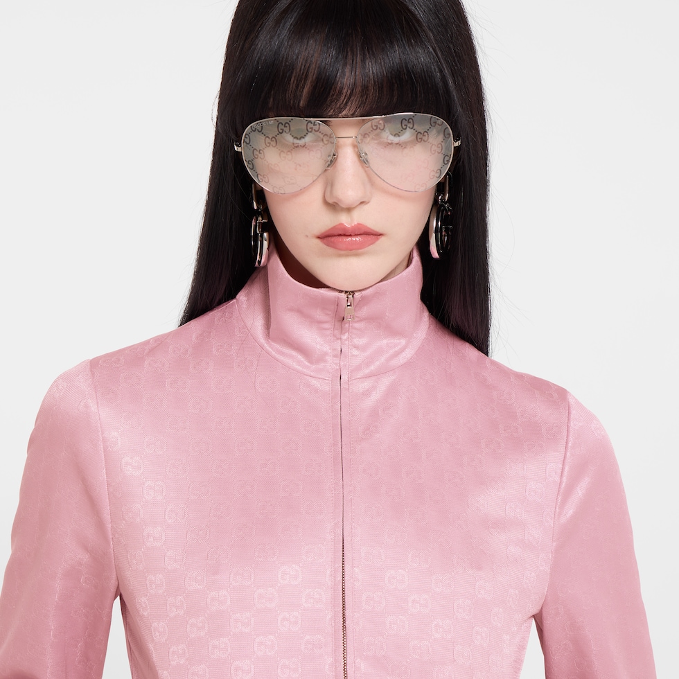 GG jersey jacquard zip jacket in light pink | GUCCI® AE