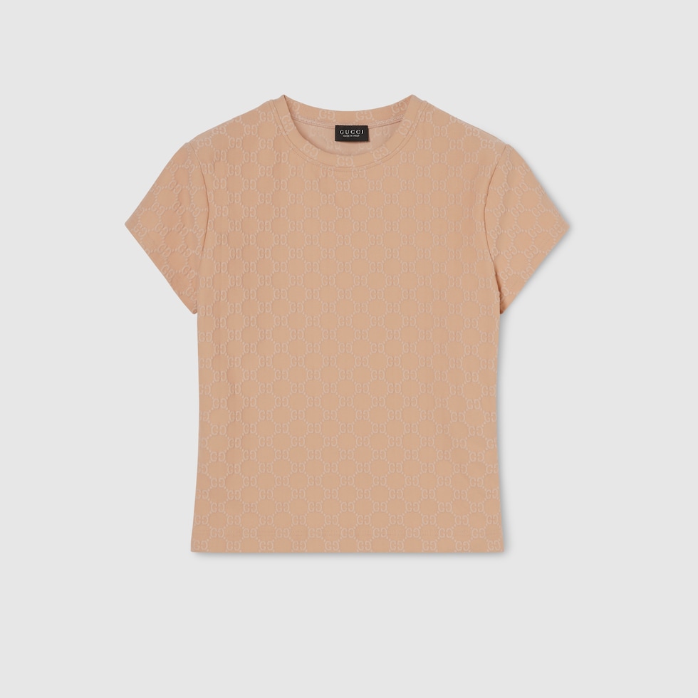GG jersey jacquard T-shirt in beige | GUCCI® US