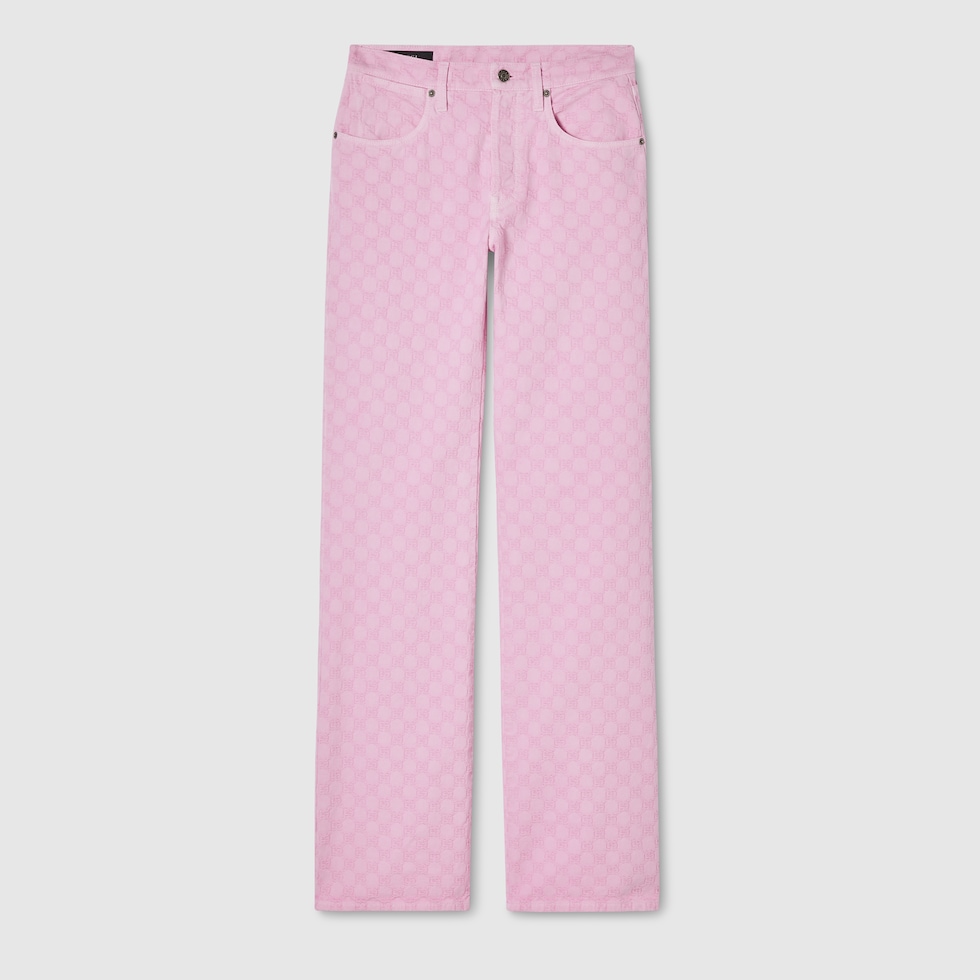 GG cotton denim jacquard pants in light pink | GUCCI® US