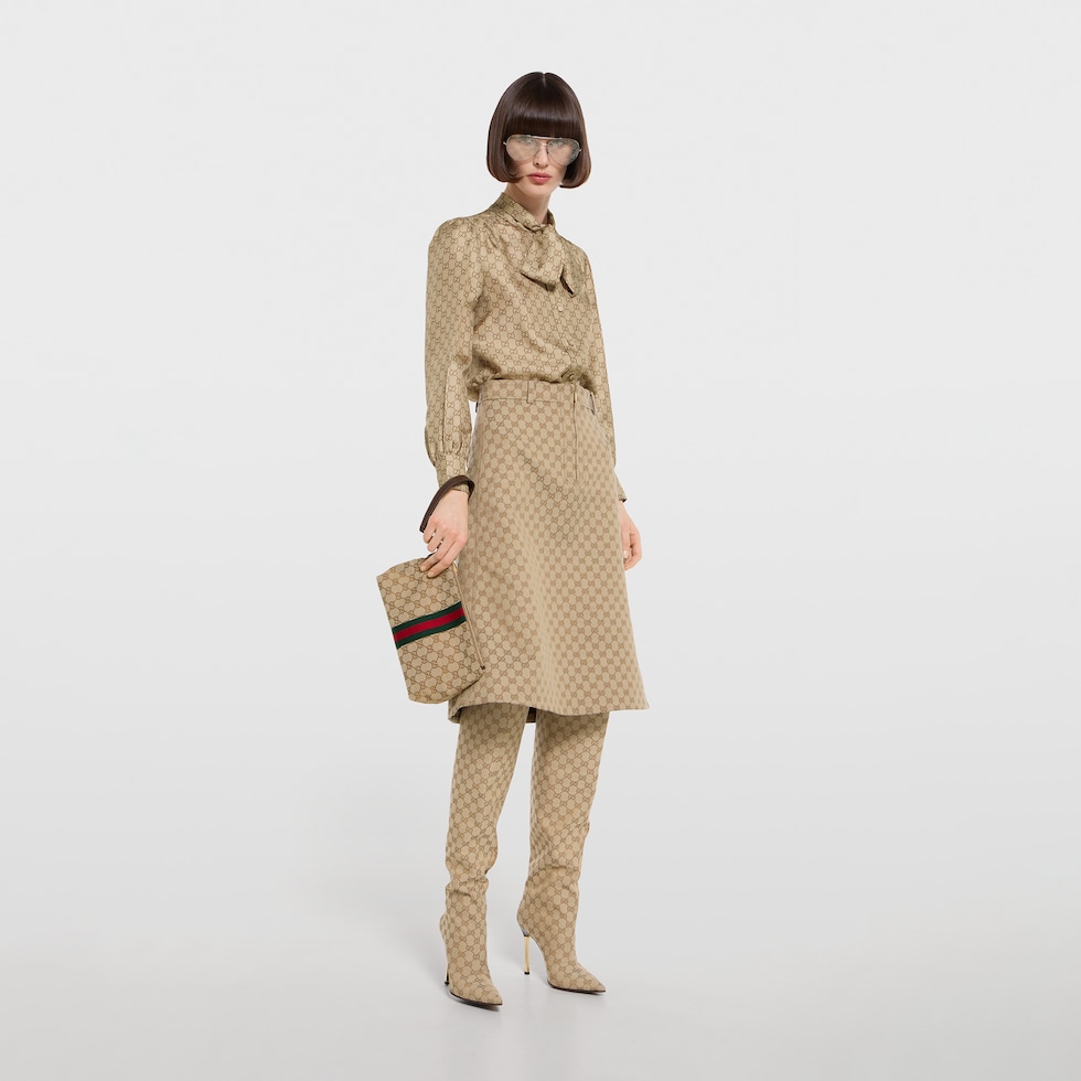 Small GG pouch in sand and brown GG canvas | GUCCI® UK