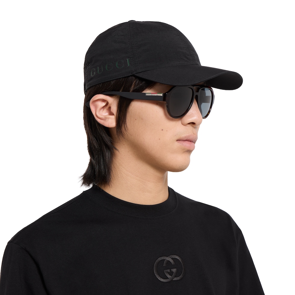 Cotton baseball hat with print in black | GUCCI® SG