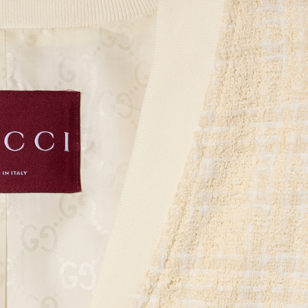 Check cotton tweed jacket in ivory | GUCCI® US
