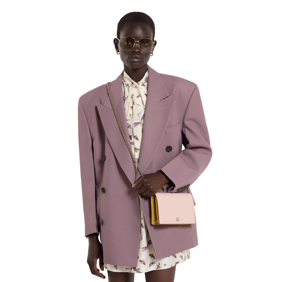 Bi-colour GG Marmont wallet on chain in pink and yellow leather | GUCCI® DE