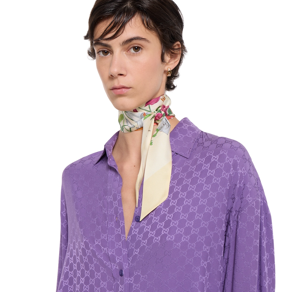 Printed silk twill ribbon in off white and yellow | GUCCI® ES