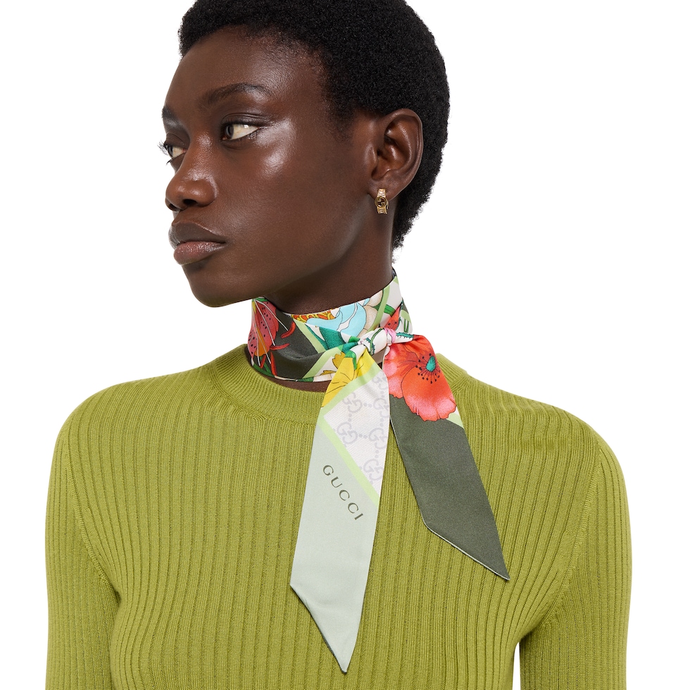 Cinta de seda estampada en verde y multicolor | GUCCI® ZA