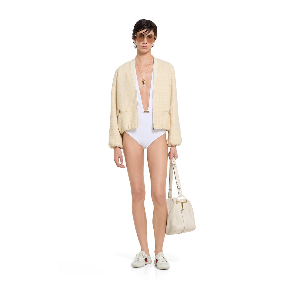 Check cotton tweed jacket in ivory | GUCCI® NZ