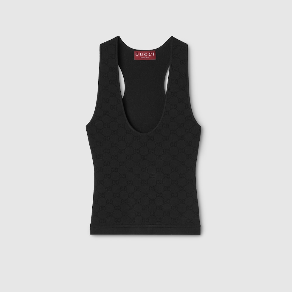 Elastic GG jacquard tank top in black | GUCCI® US