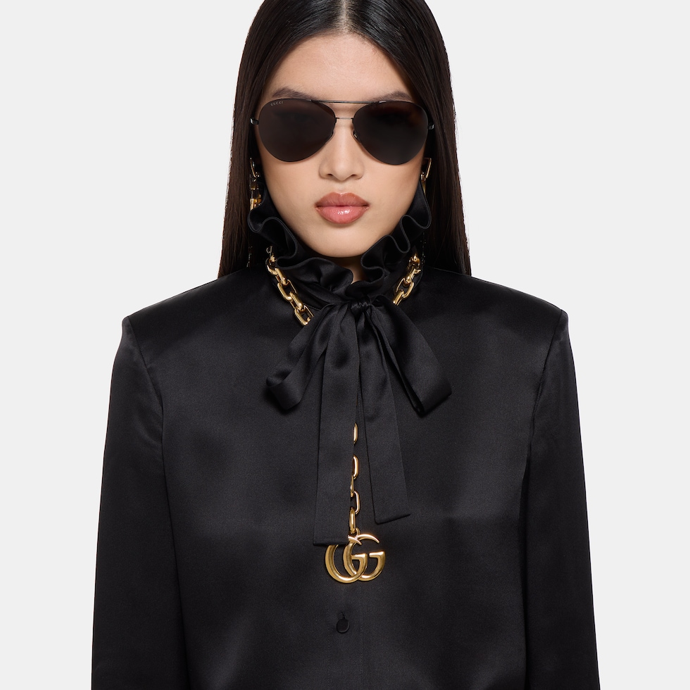 GG Marmont pendant chain necklace in gold-toned brass and aluminium ...