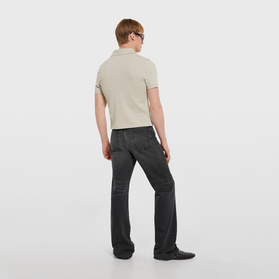 Cotton piquet polo shirt with embroidery inlight grey | GUCCI ...