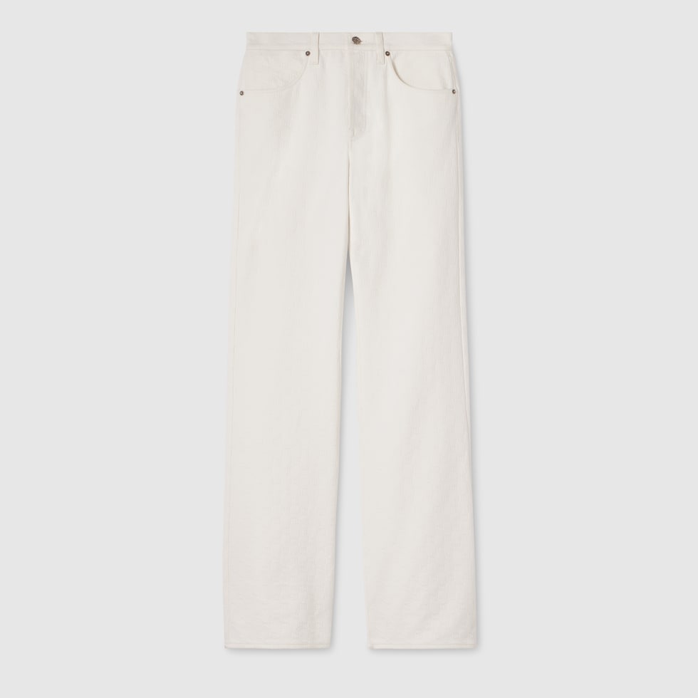 GG cotton denim jacquard pants in white | GUCCI® SA