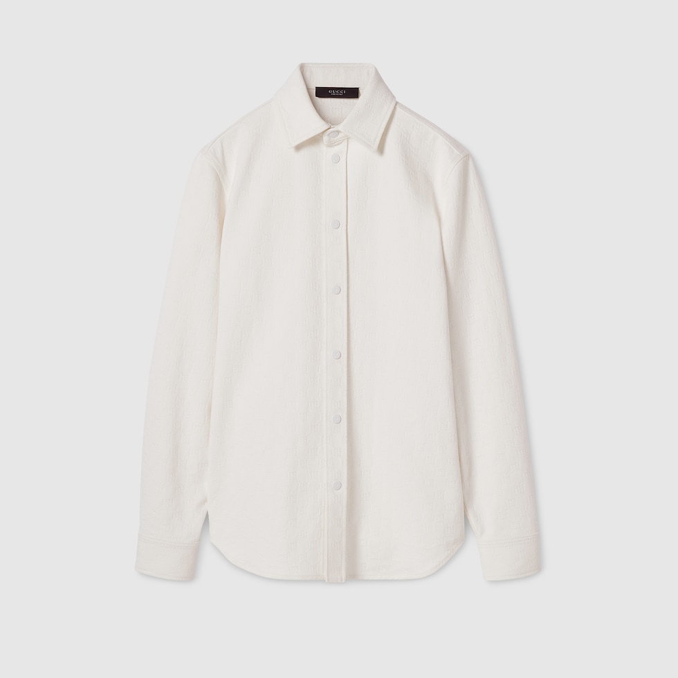 GG cotton denim jacquard shirt in white | GUCCI® SA