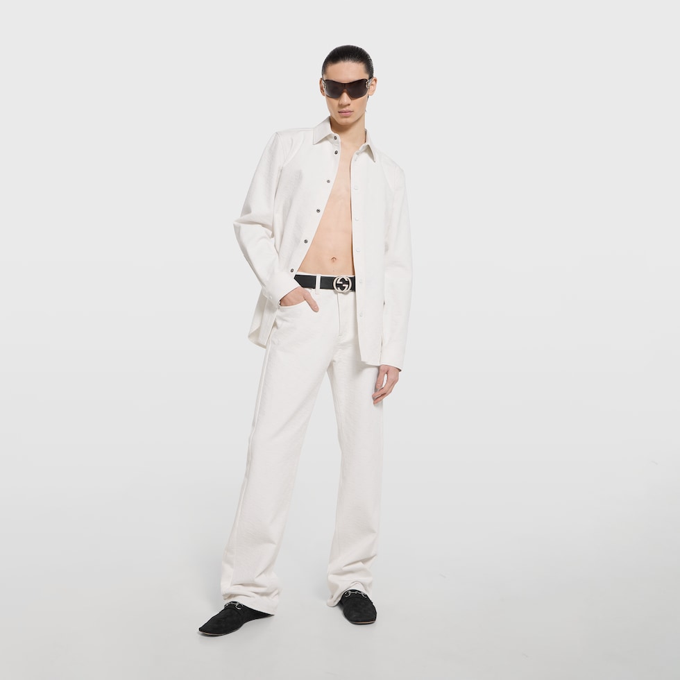 GG cotton denim jacquard shirt in white | GUCCI® SA