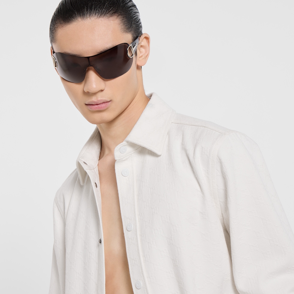 GG cotton denim jacquard shirt in white | GUCCI® SA
