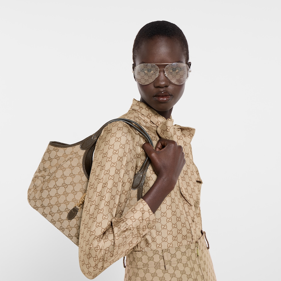 Gucci Mercato small tote bag in sand and brown GG canvas | GUCCI® CH