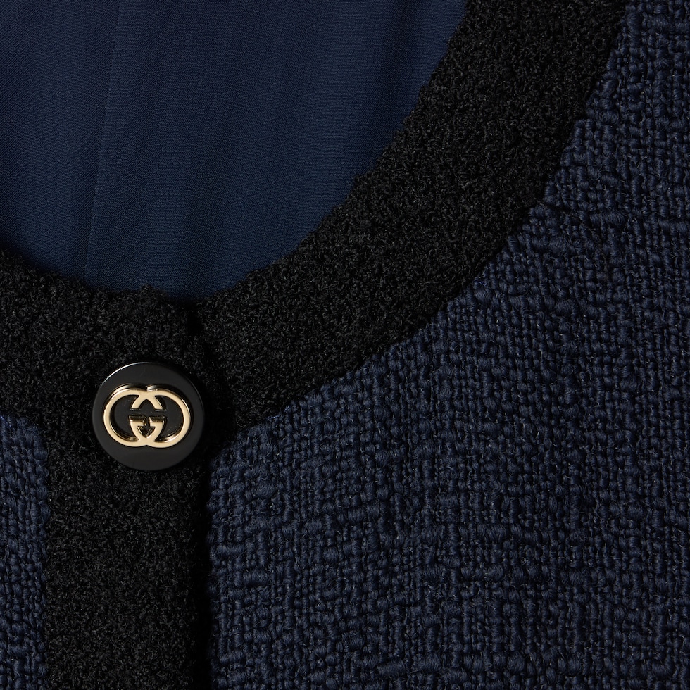 Wool textured tweed dress in blue | GUCCI® SG