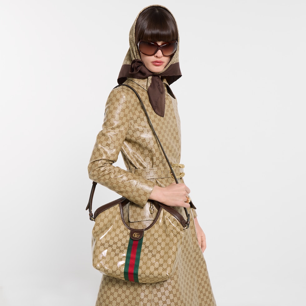 Gucci Giglio small tote bag in sand and brown GG fabric | GUCCI® AE