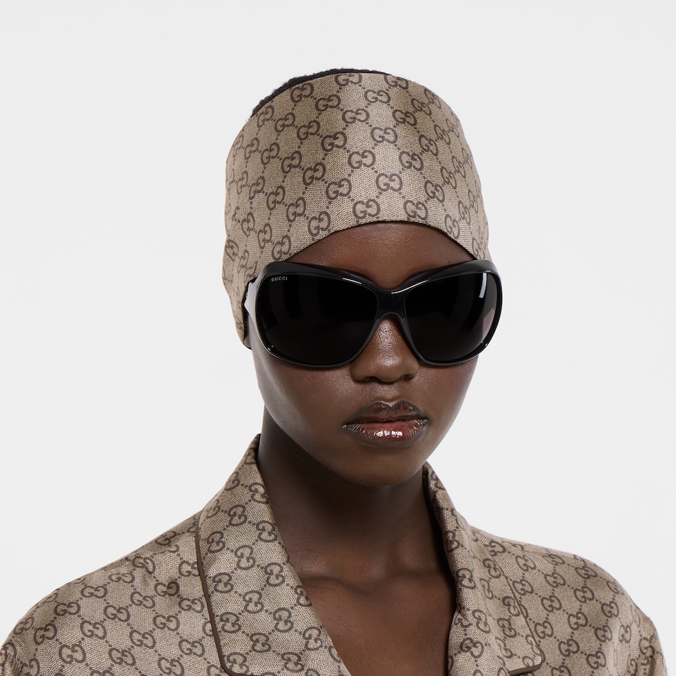 Printed silk twill headband in camel and light brown | GUCCI® AU