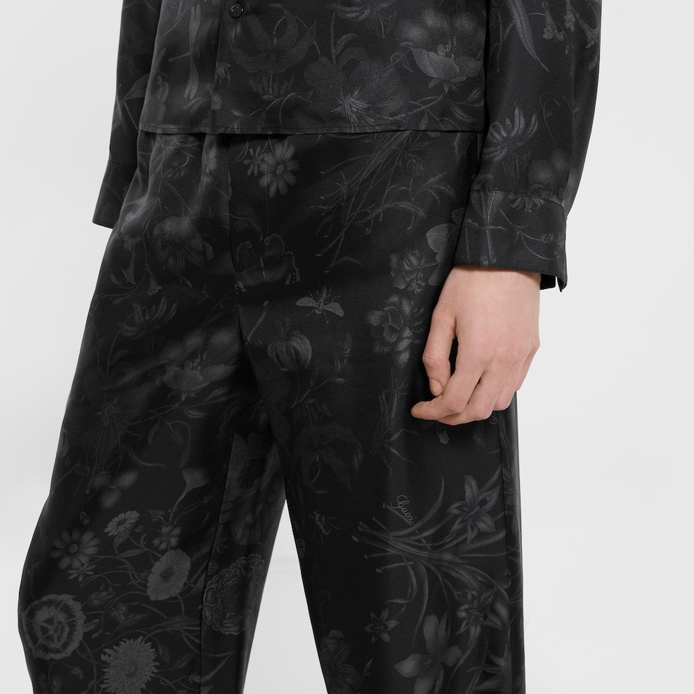 Printed silk twill pants in black and grey | GUCCI® US