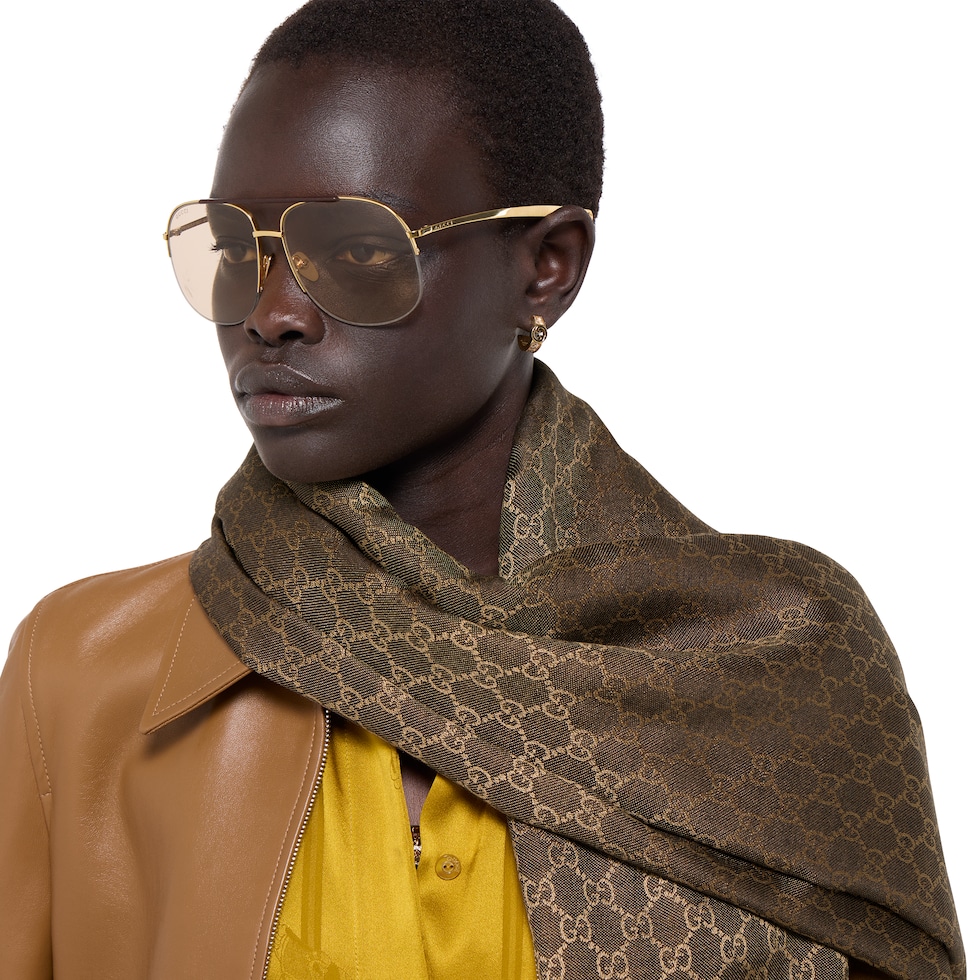 GG silk wool shawl in brown and beige | GUCCI® ZA