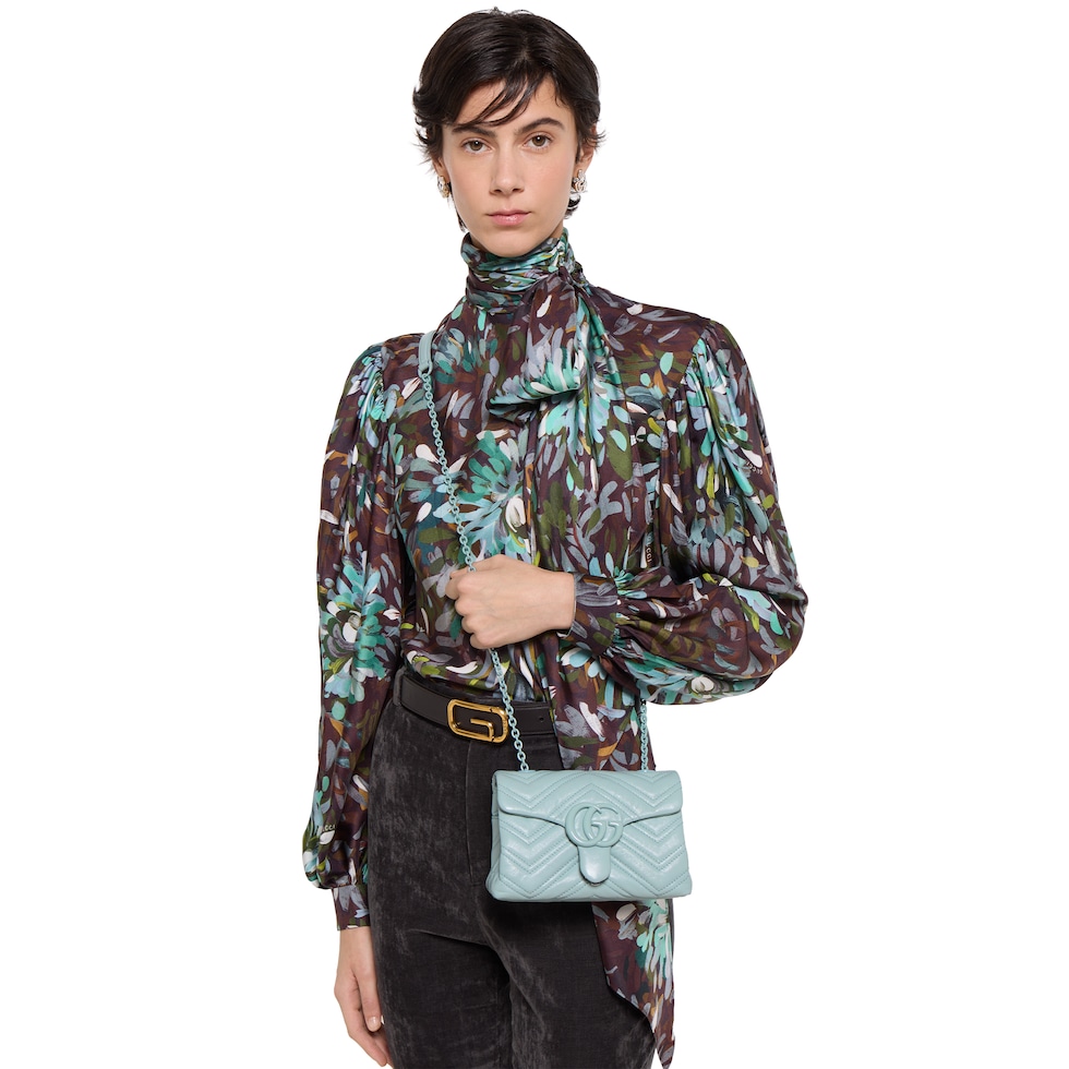 GG Marmont mini shoulder bag in light blue leather | GUCCI® CH