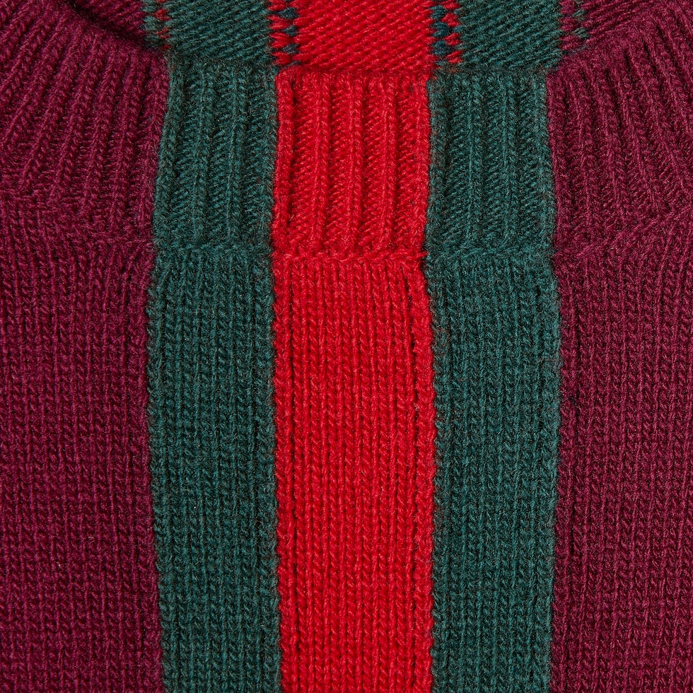 Knit wool sweater with Web intarsia inbordeaux | GUCCI® International