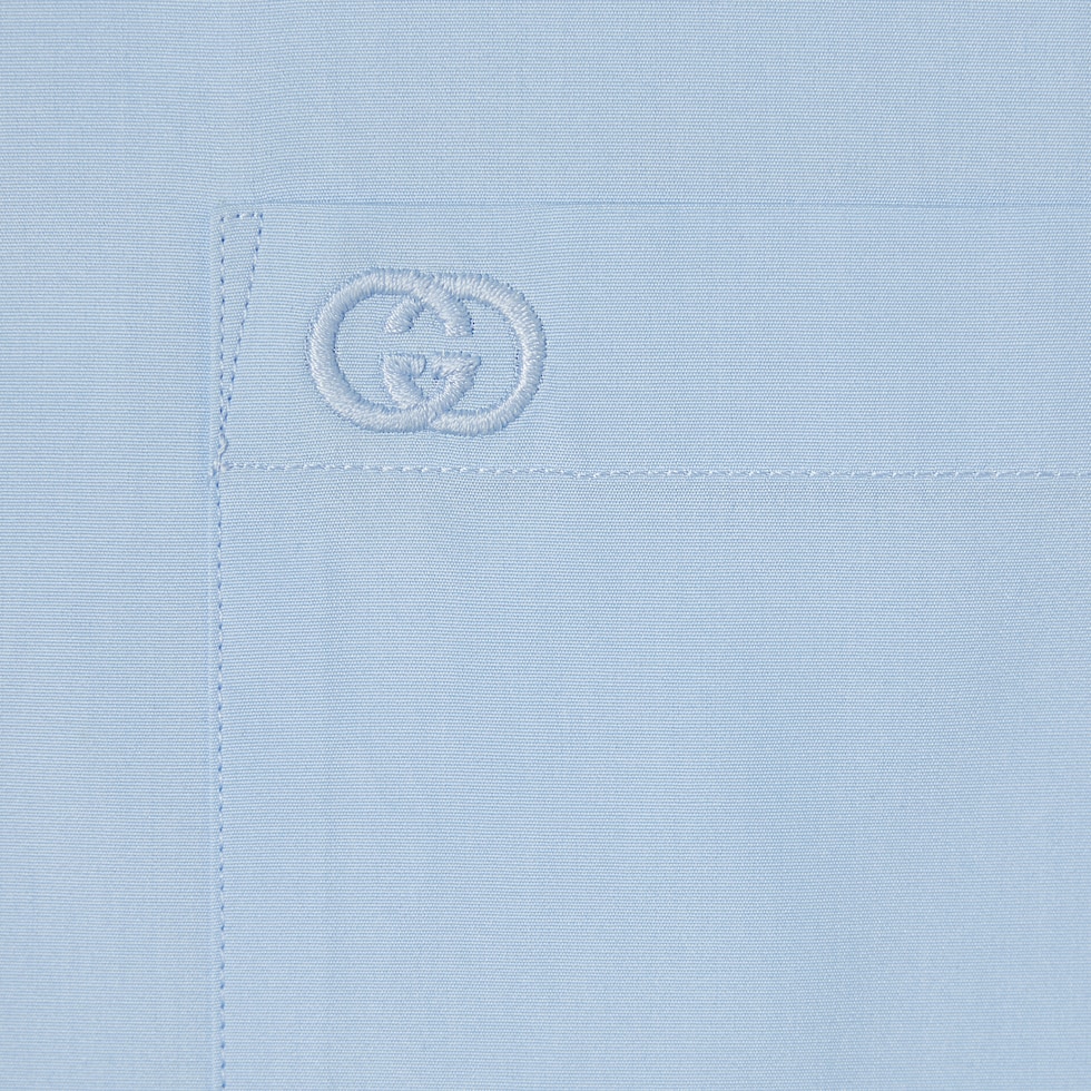 Cotton poplin shirt with embroidery in light blue | GUCCI® US