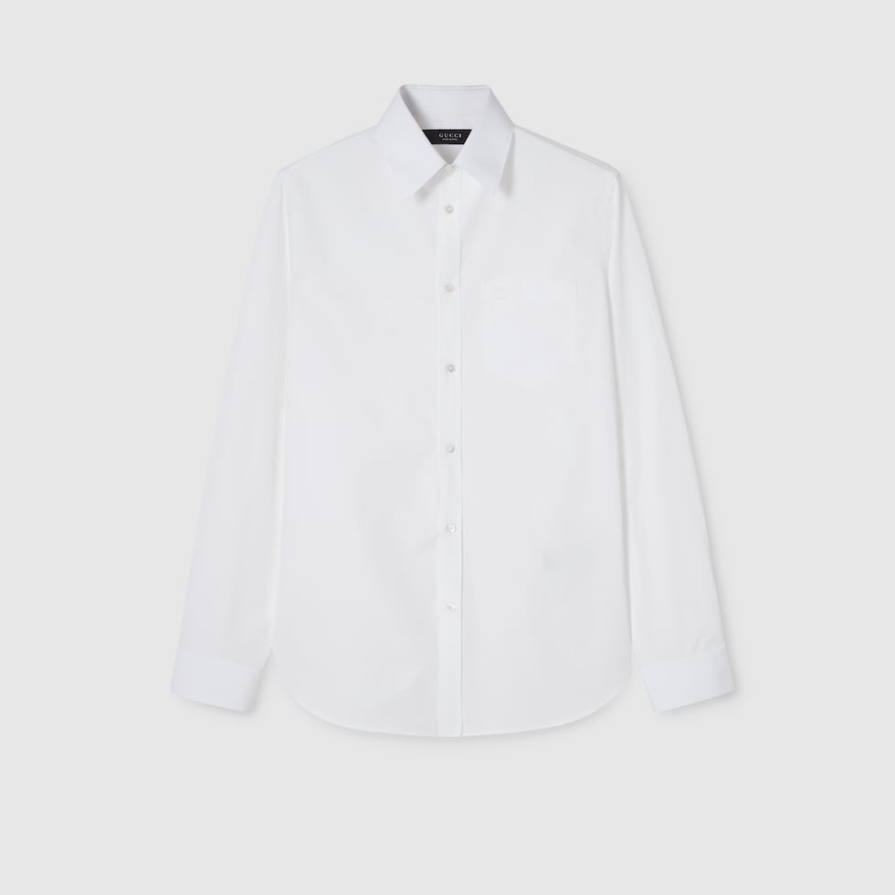 Cotton poplin shirt with embroidery in white | GUCCI® US